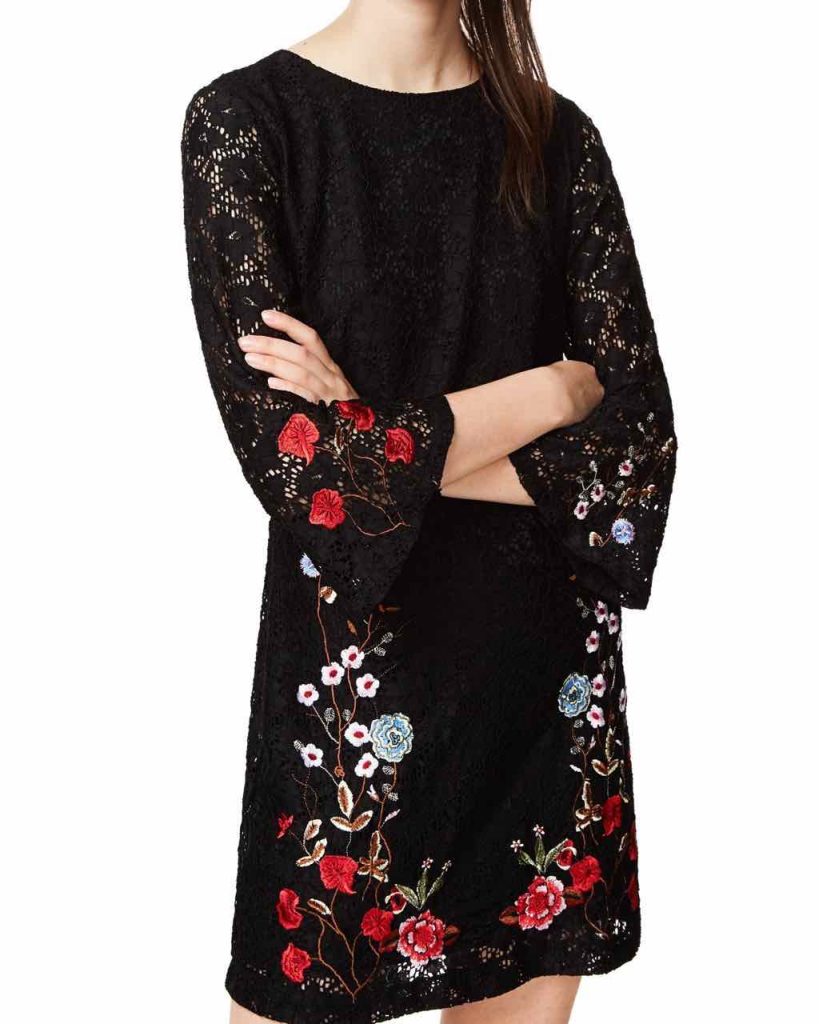 DESIGUAL Dress VERMOND 18WWVWA8 Black Lace Floral | Fall 2018