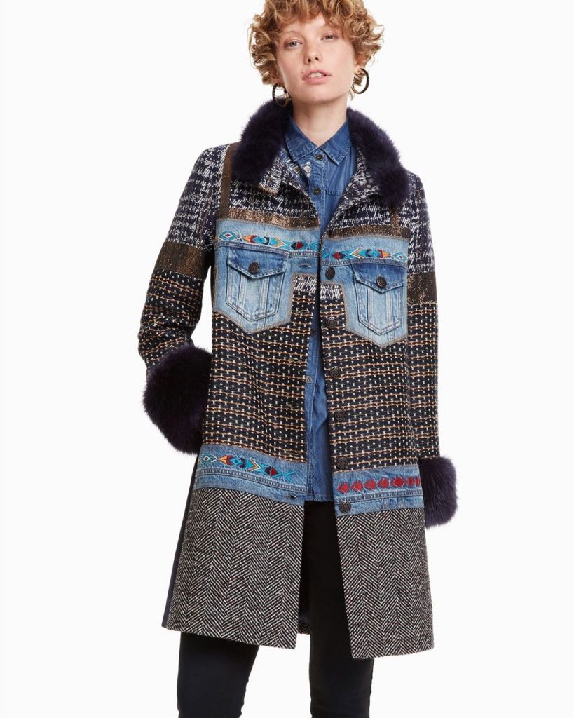 DESIGUAL Coat SABRINA 18WWEWA3 Denim Patchwork | Winter 2018 2019