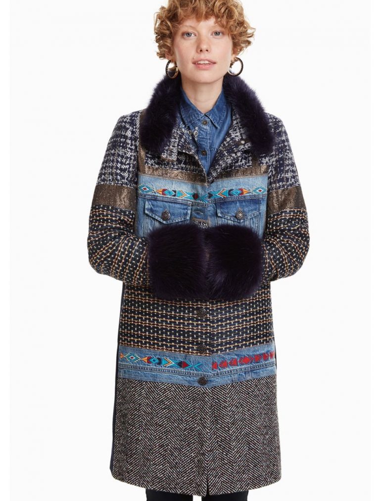 DESIGUAL Coat SABRINA 18WWEWA3 Denim Patchwork | Winter 2018 2019
