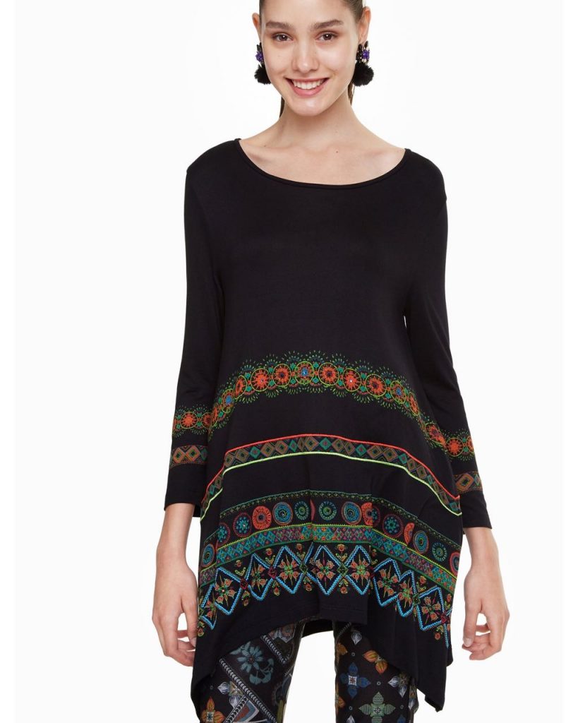 DESIGUAL T-Shirt ALEIA Black Embroidery Aztec 18WWTK79 | Winter 2018 2019