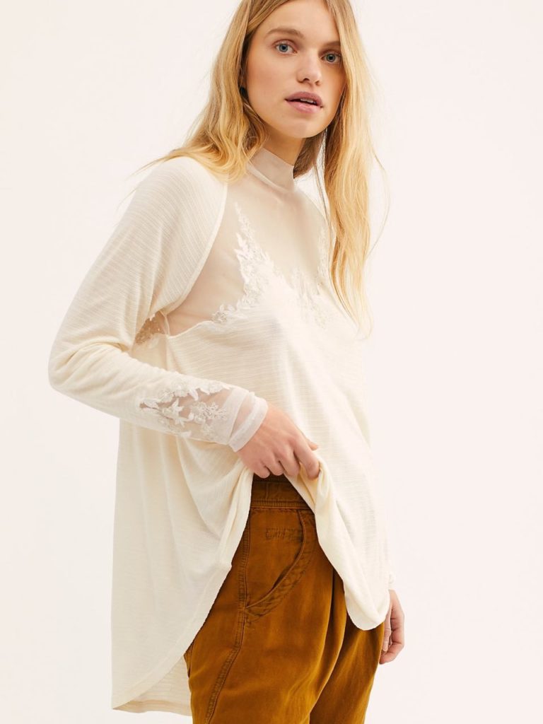 Free People EMBROIDERED PENNY TEE ivory white OB874731 | Canada USA