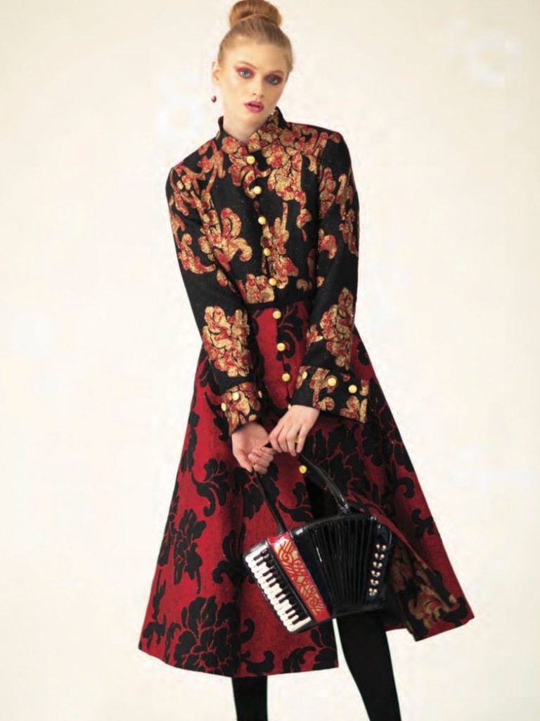 Samuel Dong Rose Brocade Coat F19009 Red Gold Black | Canada USA