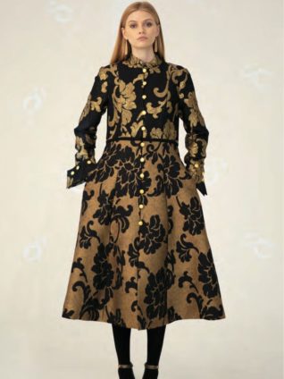 Samuel Dong Rose Brocade Coat F19009 Red Gold Black | Canada USA