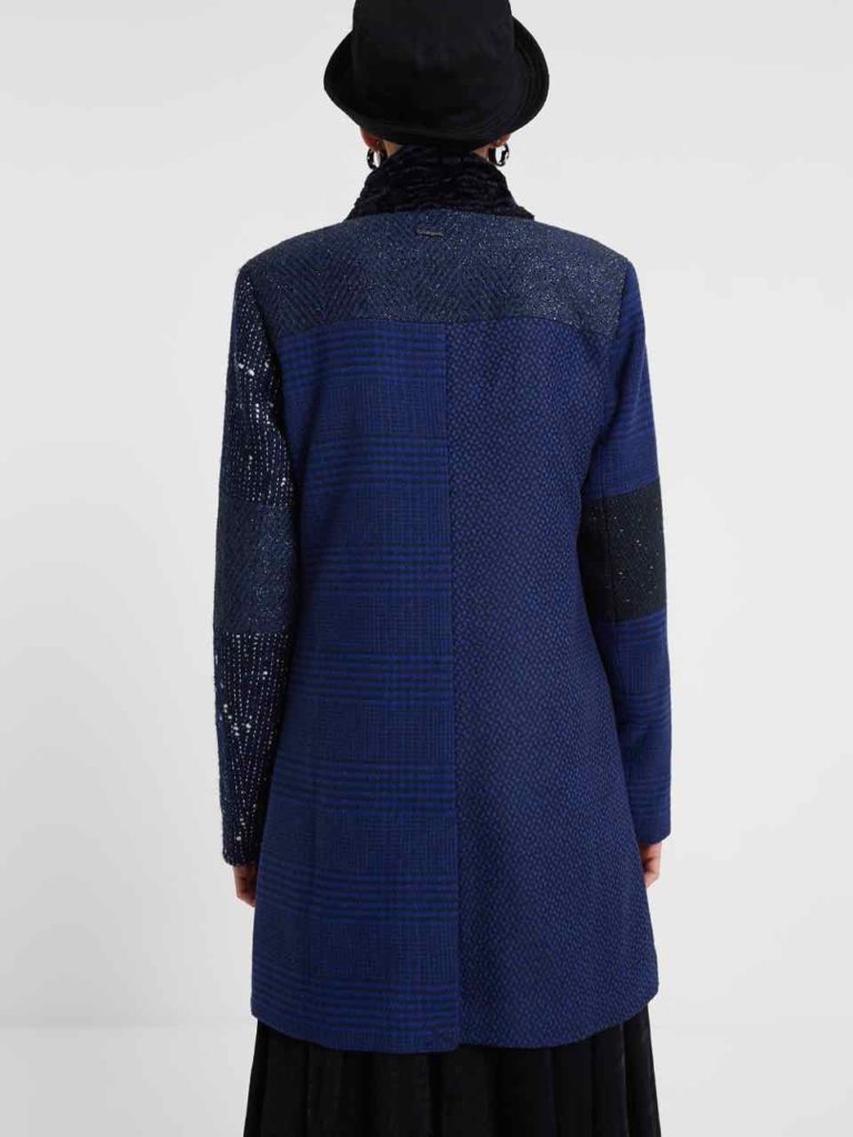 DESIGUAL Patchwork Coat Blue Lurex Carter 19WWEWCQ