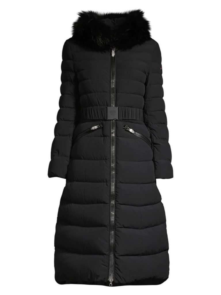 Post Card Long Down Parka Coat with Fox Fur MANA Black Belt