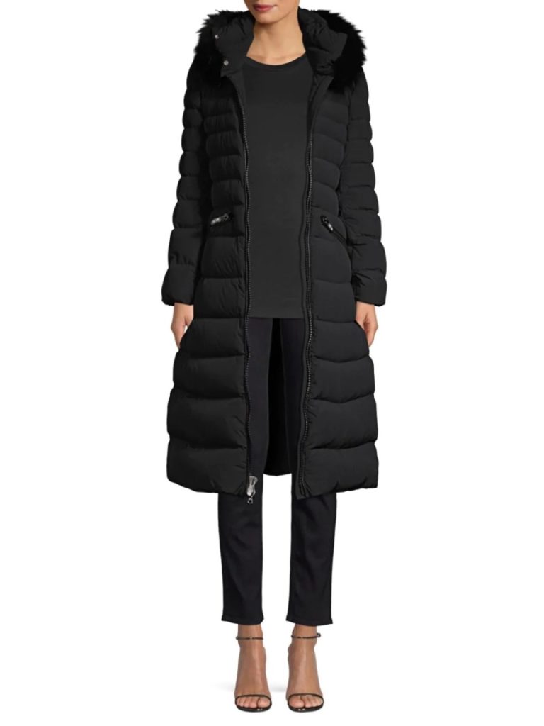 Post Card Long Down Parka Coat with Fox Fur MANA Black Belt