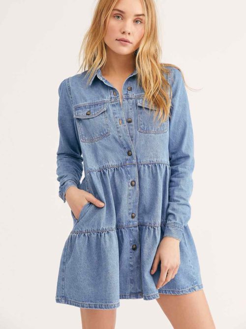 Free People NICOLE DENIM SHIRT DRESS Blue Jean