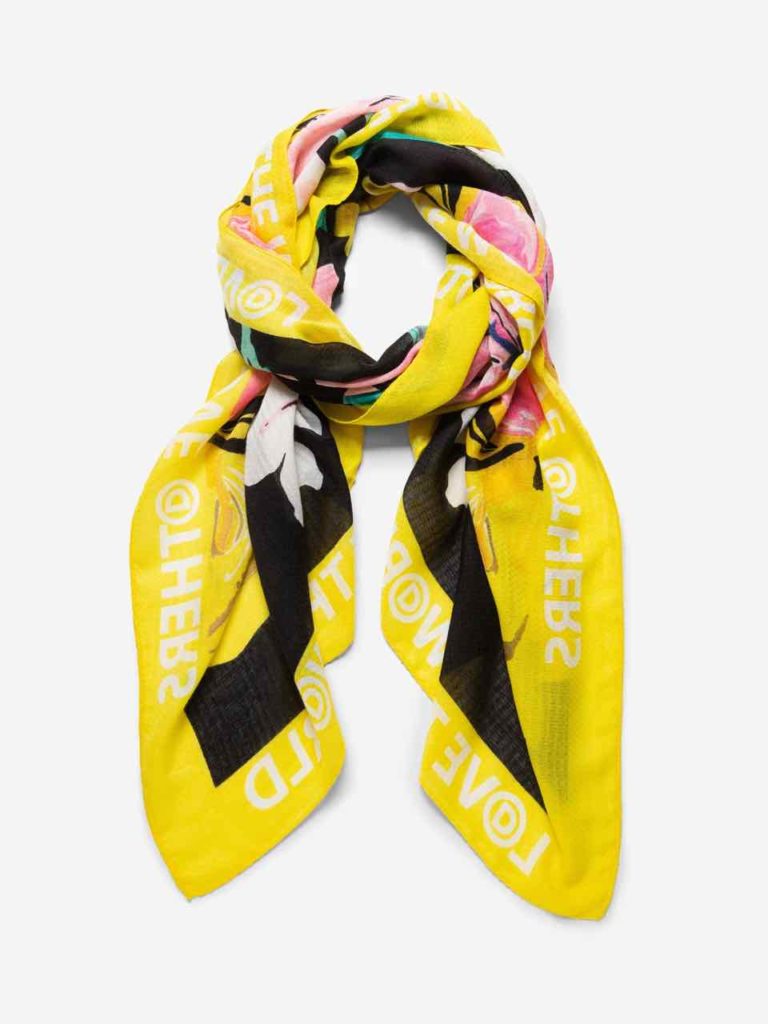 Desigual Floral Foulard of Hibiscus Yellow Black Pink