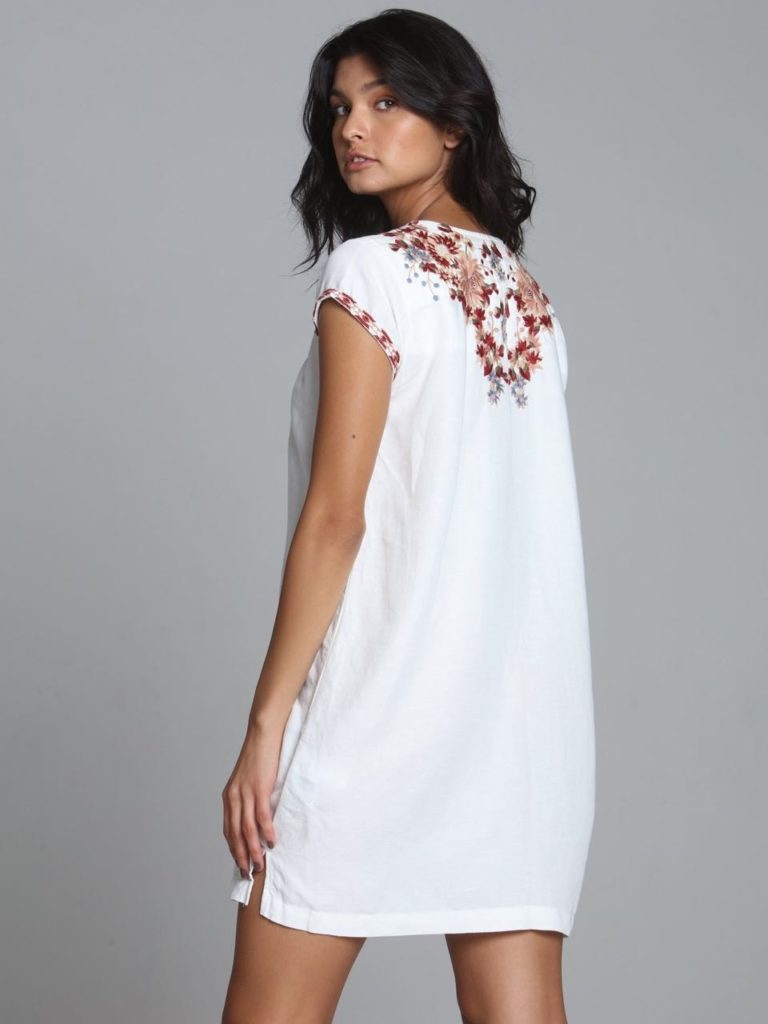 DRIFTWOOD Tunic Dress White Red Floral Embroidery