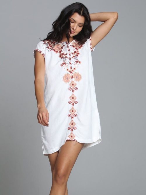 DRIFTWOOD Tunic Dress White Red Floral Embroidery