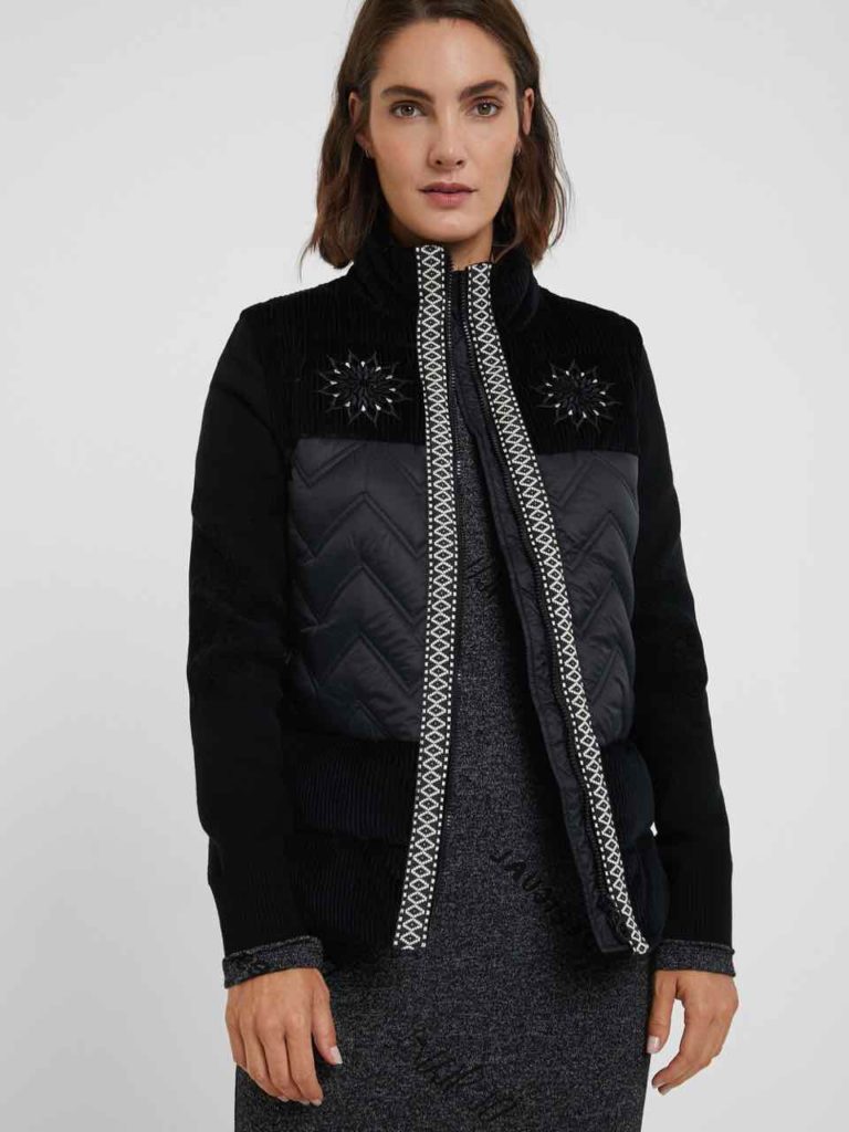 DESIGUAL Slim short Winter Jacket Textures Black