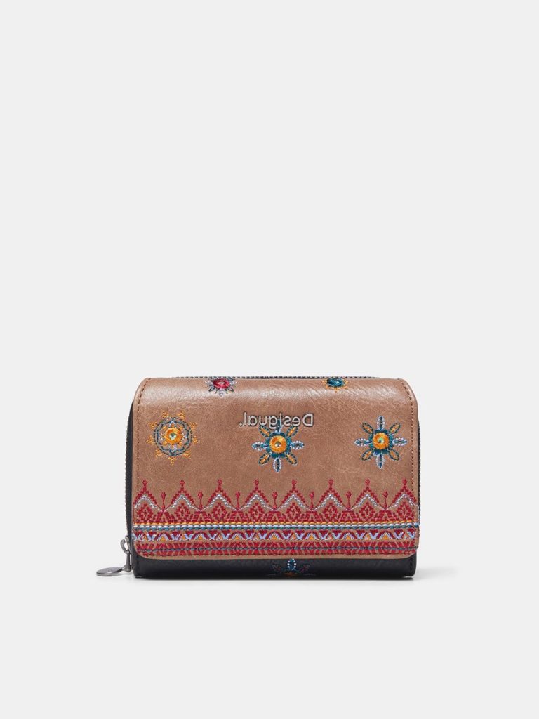 DESIGUAL Boho Embroidered Rectangular Mini Coin Purse Wallet