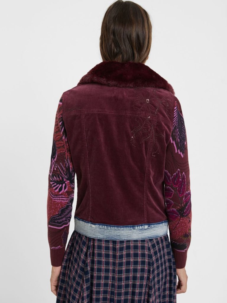 DESIGUAL Fine Corduroy Bimaterial Jacket Grape Burgundy