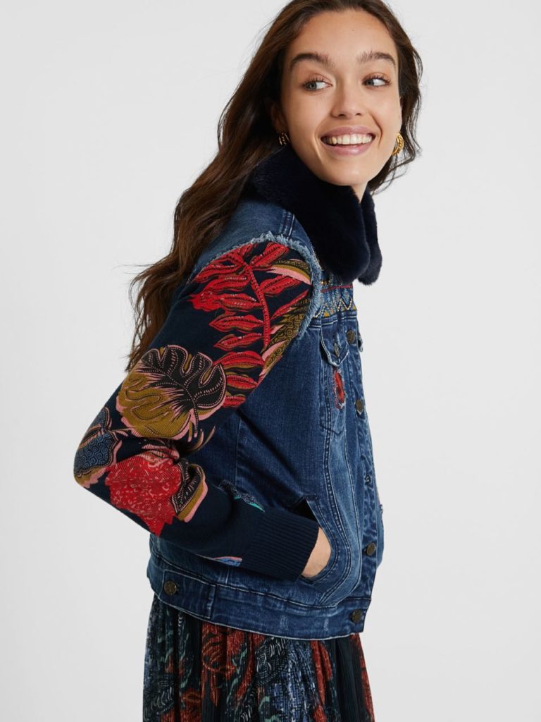 DESIGUAL Bimaterial trucker jacket removable collar