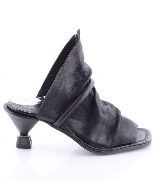 A.S.98 Sandals Slip On with Flap Black Leather Heel