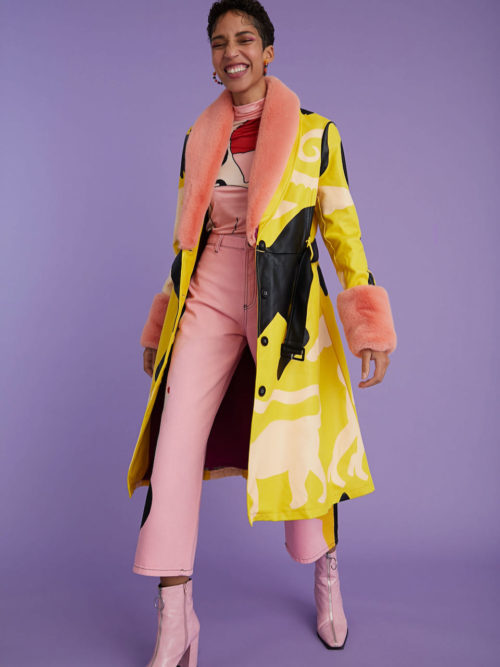 DESIGUAL by Miranda Makaroff Leather Coat with Square Buckle Belt