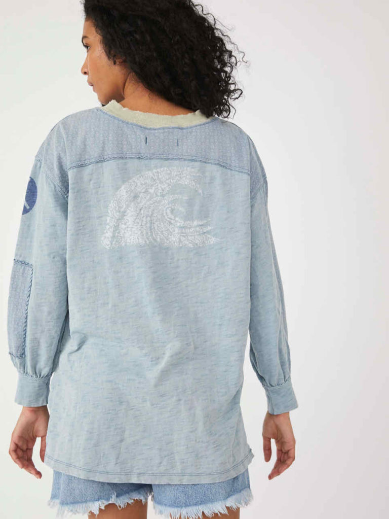 Free People PETAL PUSHIER PULLOVER BLUE