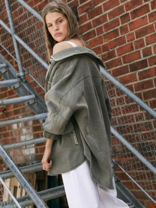 Free People Fleece RUBY Jacket Black Stone Olive Navy