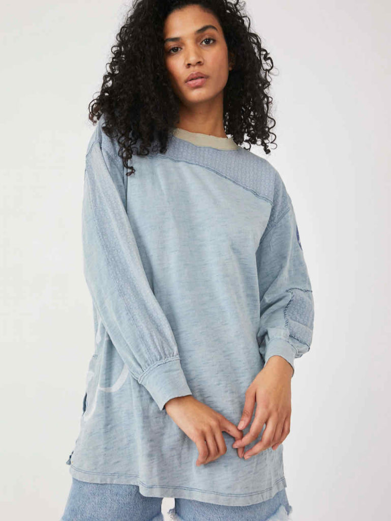 Free People PETAL PUSHIER PULLOVER BLUE