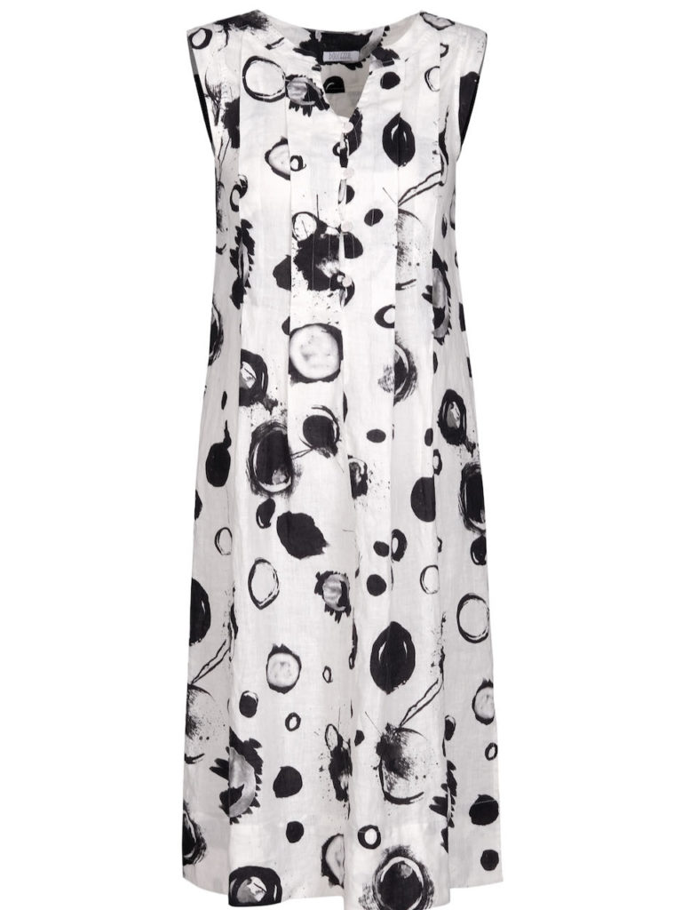 DOLCEZZA LINEN Dress Midi Black White Artistic Black Bubbles