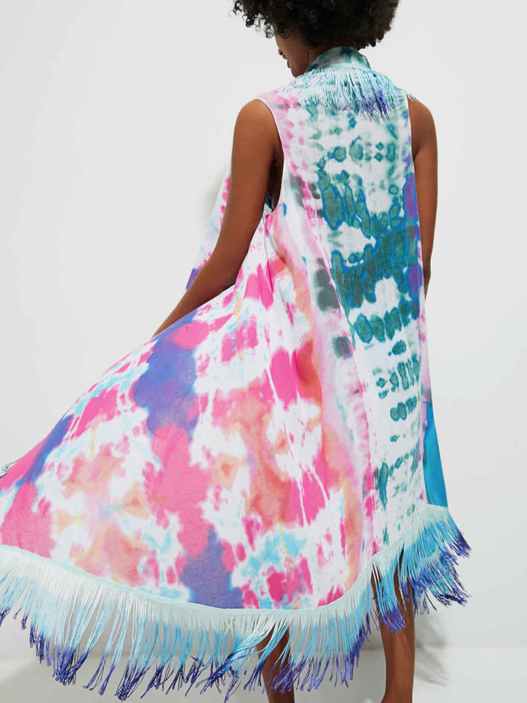 Desigual Long Beach Vest Tie Dye Aqua Blue Pink