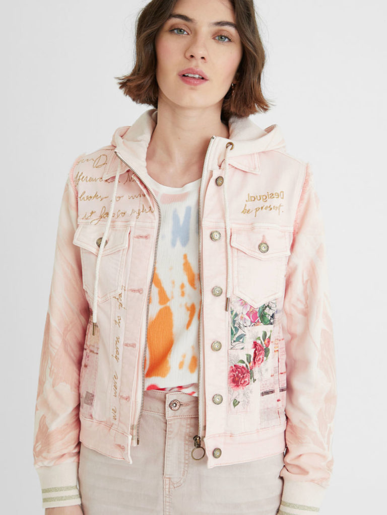 DESIGUAL Bimaterial Slim Jean Jacket Pink Hood