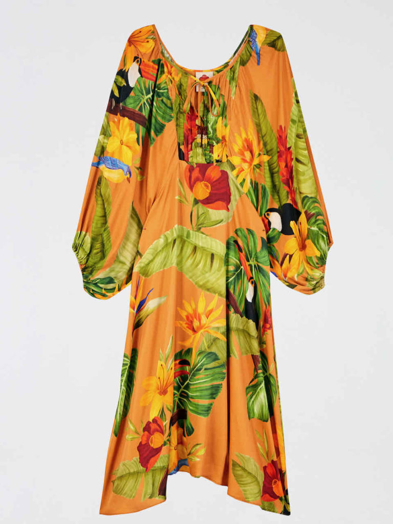 Farm Rio Tropical Desire Midi Summer Dress Yellow Green