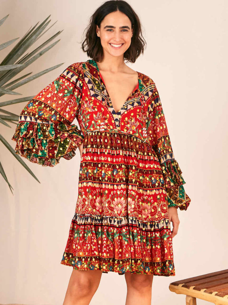 Farm Rio Red Tropical Shine Mini Dress Bohemian
