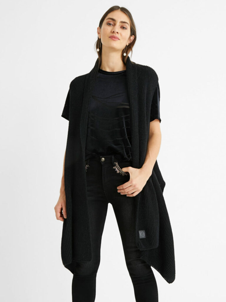 Desigual Long vest style scarf Black with Lurex Wrap
