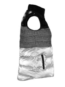 DOLCEZZA Puffer Vest Tweed Illusion Quilted Black Grey Silver