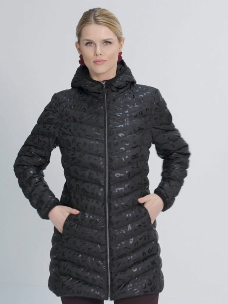 DOLCEZZA Puffer BLACK Quilted Coat with Letters