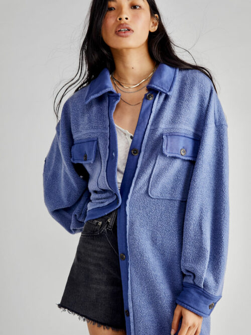 Free People Fleece RUBY Jacket Black Stone Olive Navy