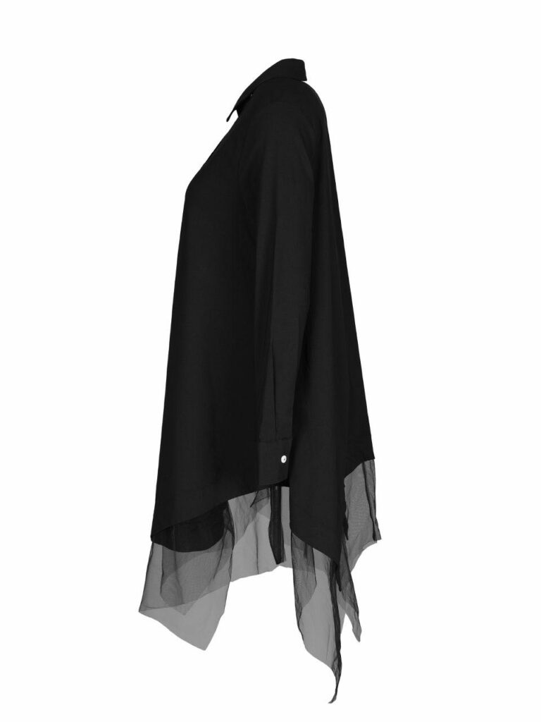 Ever SASSY Long Blouse Perla Solid Black Chiffon