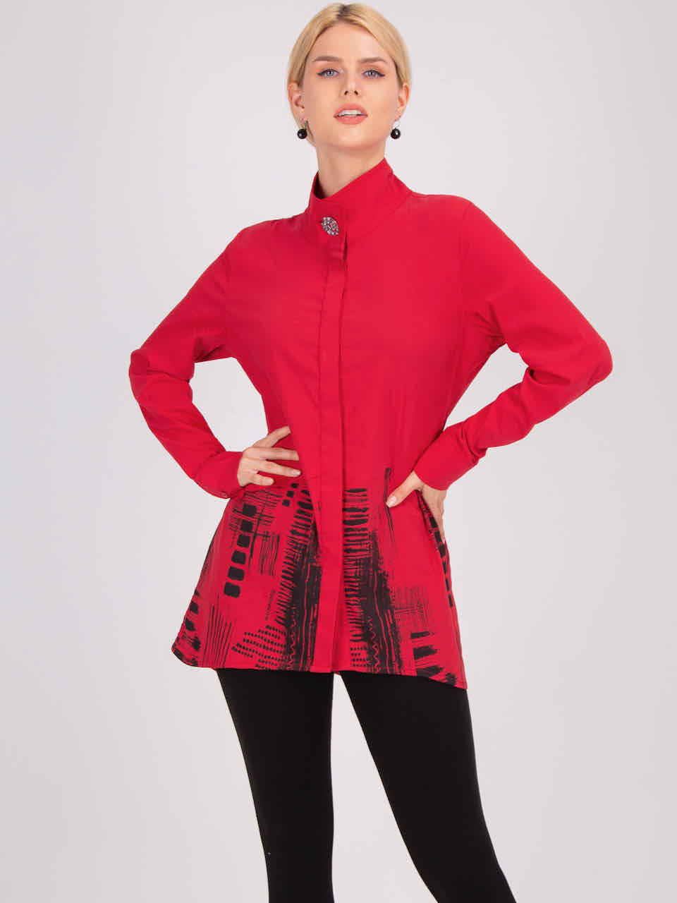 Ever SASSY Long Blouse Perla Print Red