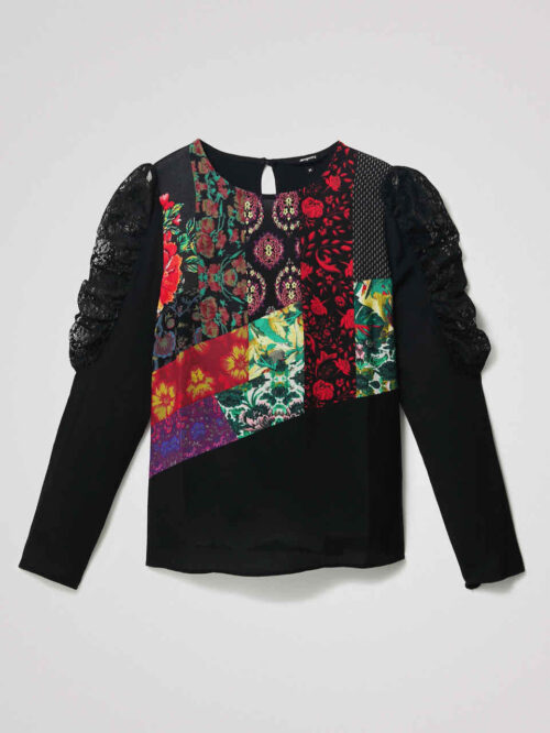 DESIGUAL Blouse Digital Patchwork Sleeve Lace