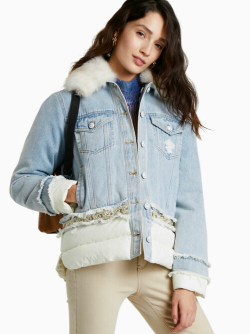 DESIGUAL Oversize Denim Jacket Fur Collar 21WWED145160