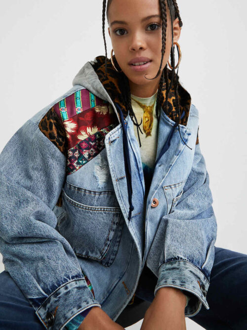 DESIGUAL Oversize Denim Jacket Fur Collar 21WWED145160