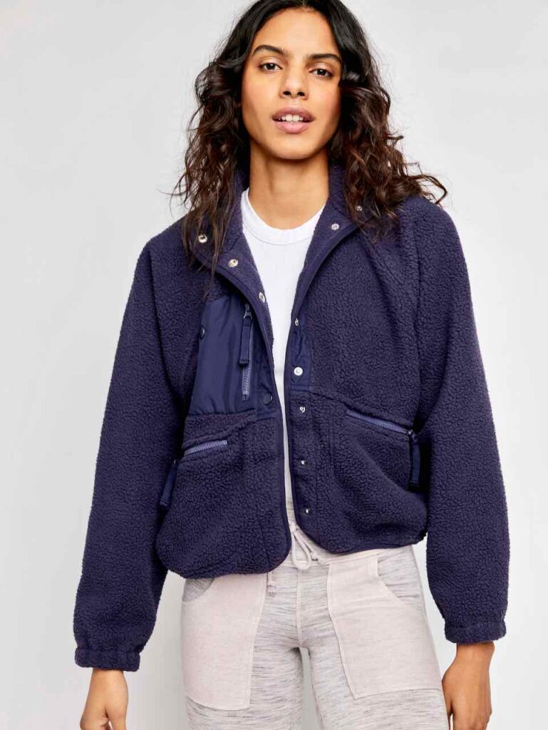Free People Fleece RUBY Jacket Black Stone Olive Navy