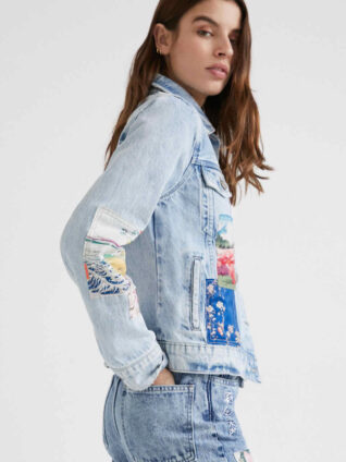 DESIGUAL Landscape Denim Jacket Light Wash
