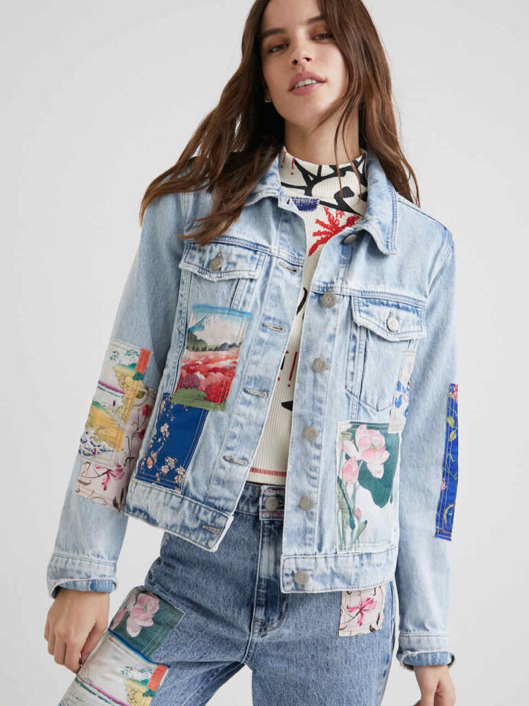 DESIGUAL Landscape Denim Jacket Light Wash