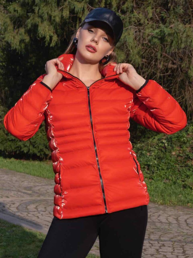 DOLCEZZA Puffer Coat BLACK Red Glossy 72800 Quilted