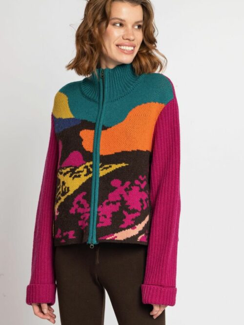 IVKO Wool Blend Jacquard Zip Jacket Landscape Pattern 222506 Pink