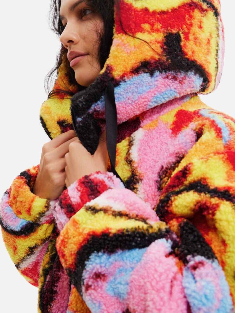 DESIGUAL Digital Print Fleece Jacket with Hood