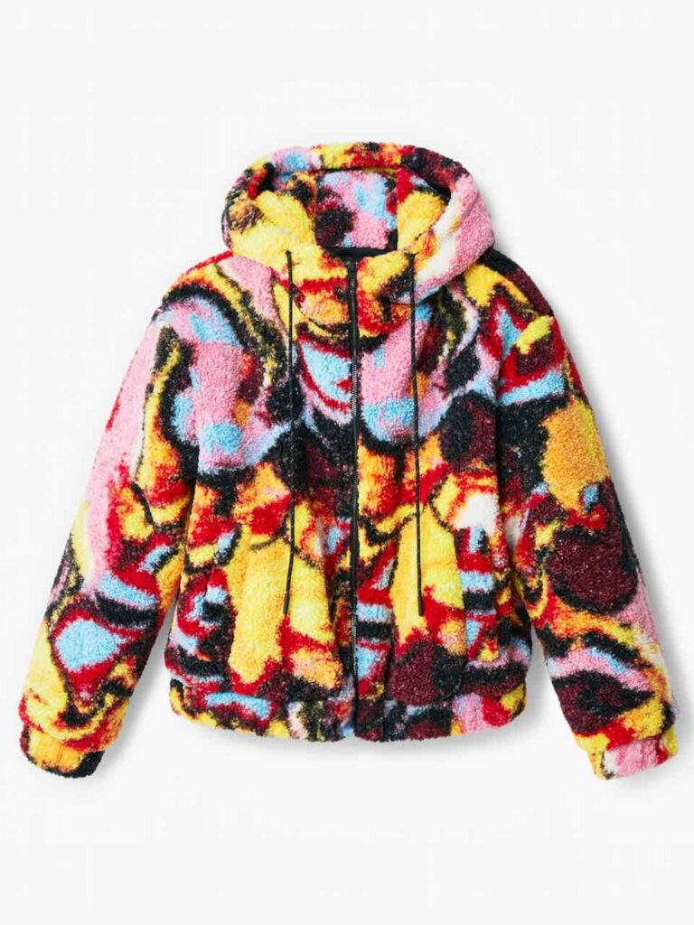 DESIGUAL Digital Print Fleece Jacket with Hood