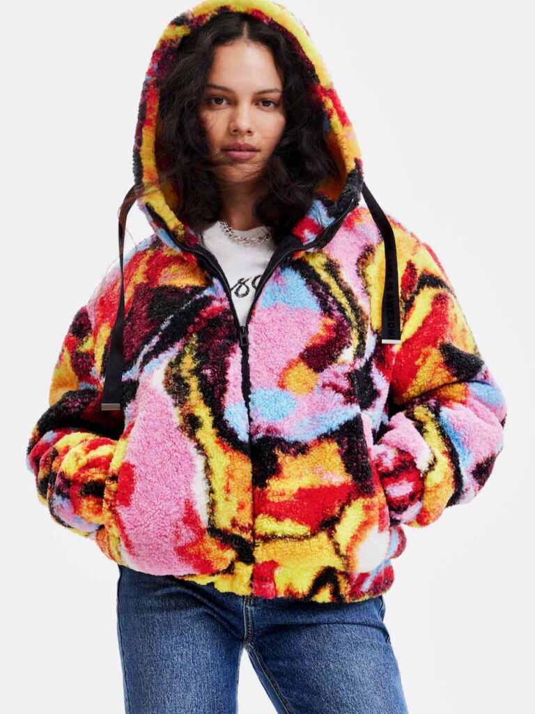 DESIGUAL Digital Print Fleece Jacket with Hood
