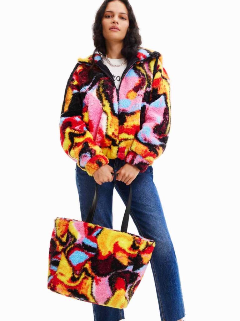 DESIGUAL Digital Print Fleece Jacket with Hood