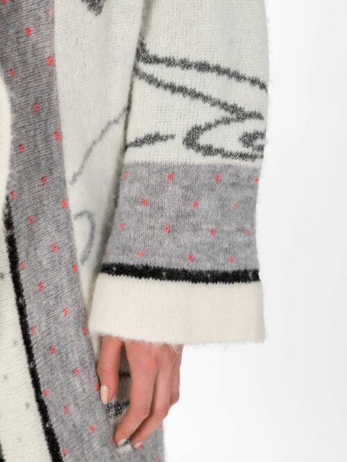 Elisa Cavaletti Wool Blend Coat Cardigan Hood White Grey Red