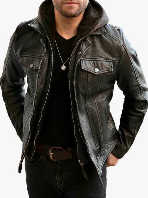 Mauritius Genuine Leather Man Jacket Lennu Removable Hood