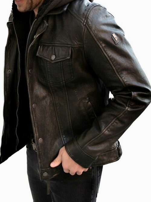 Mauritius Genuine Leather Man Jacket Lennu Removable Hood