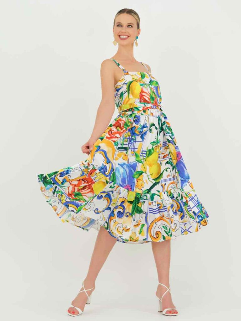 DOLCEZZA La Dolce Vita Midi Strap Flared Dress Front Cover